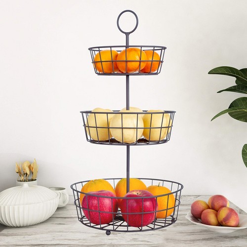3-Tier Wire Fruit Basket Bowl, Detachable Vegetable Bread Basket ...