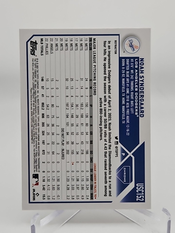 2023 Topps Chrome Update #US150 Noah Syndergaard Refractor Los Angeles ...