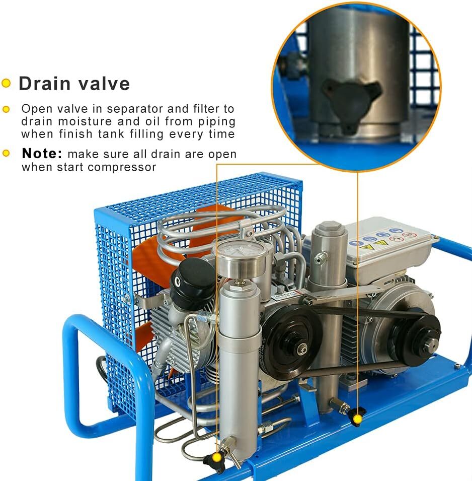 2.2KW 3 HP 220V 300 bar High Pressure Air Compressor Scuba Tank Refill ...