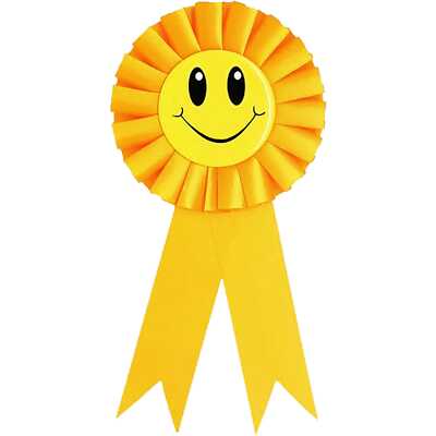 Bright Yellow Smiley Face Ribbon Badge Emoji Emoticon Pin Party Favours ...