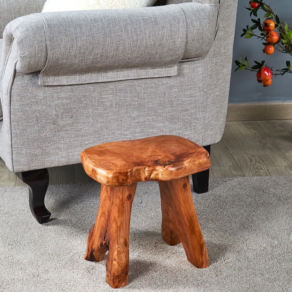 Rustic Natural Edge Cedar Wood Bench Stool End Side Table Unique Accent ...