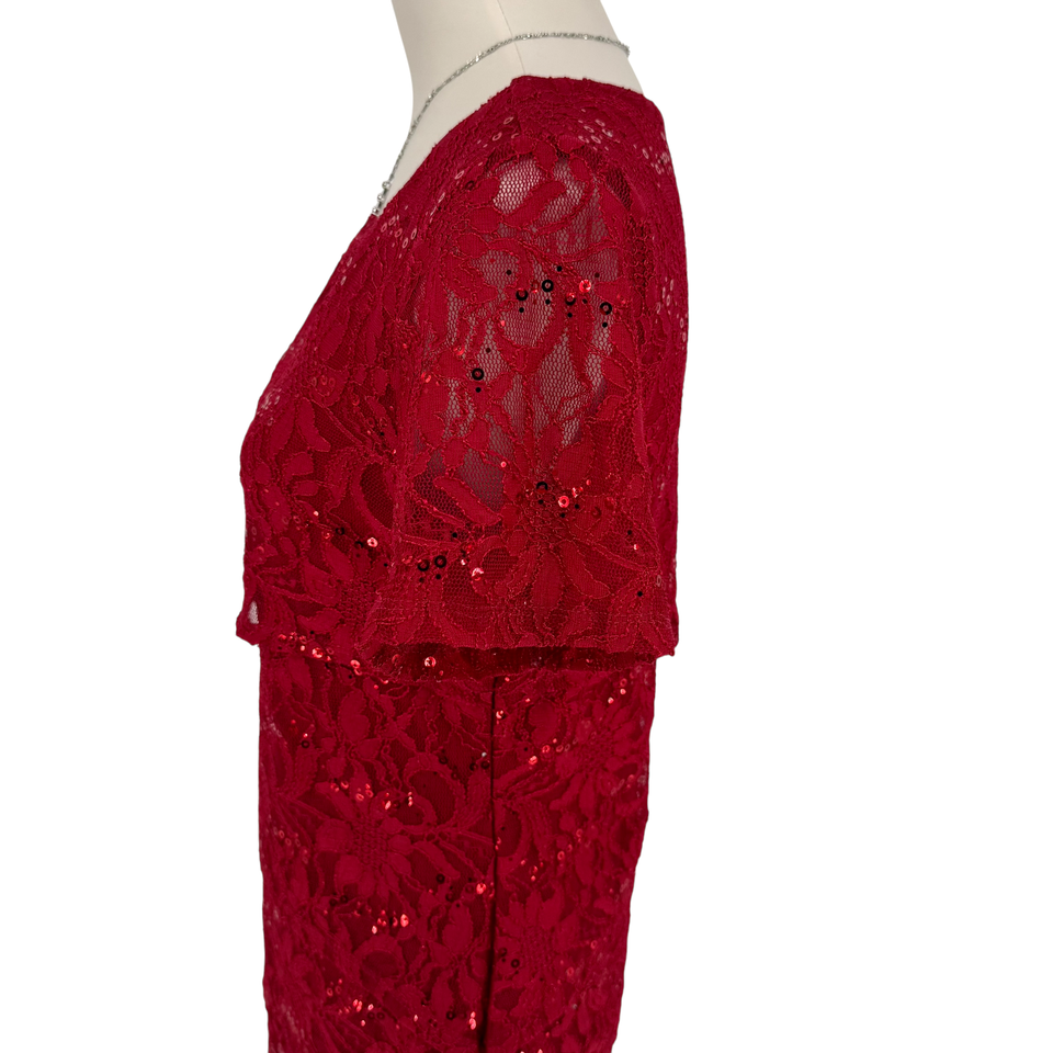 Perceptions New York Dress MEDIUM Red Sequin Lace Sheath Cocktail Party ...