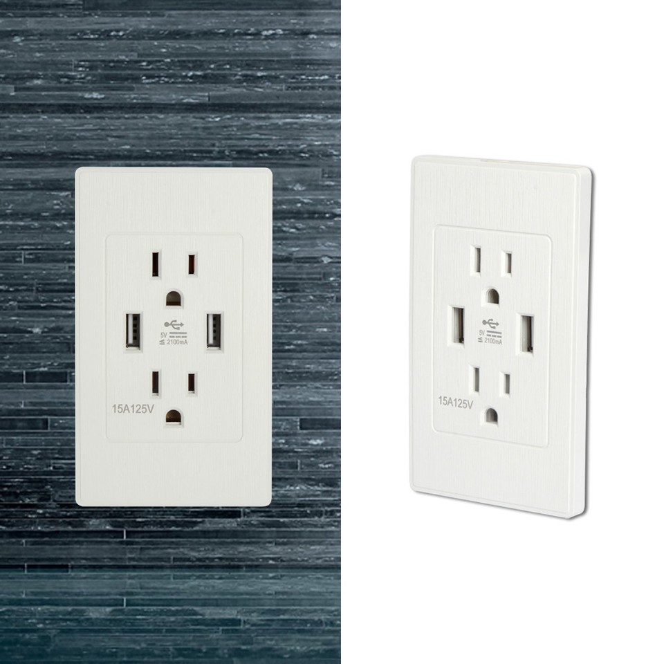 50x Dual USB Port Wall Socket Charger AC Power Receptacle Outlet Plate ...