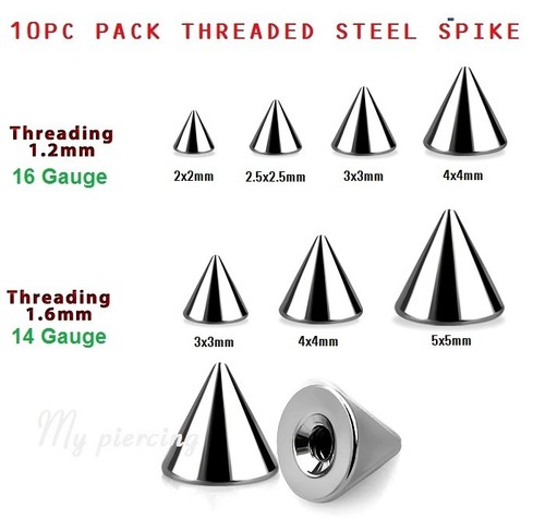 10pcs. Threaded Spikes Replacement Body Jewelry Parts 316L Surgical ...
