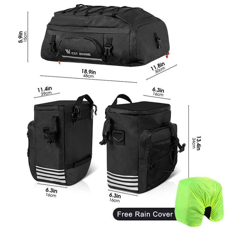 WEST BIKING 3 in 1 Bicycle Trunk Bag Waterproof Bike Rack Pack Bag ...