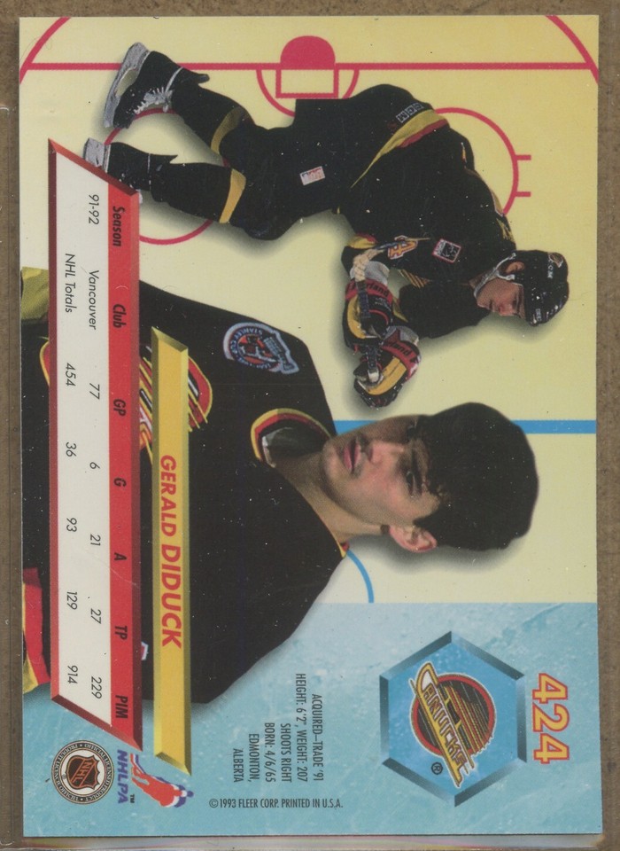 1992-93 Fleer Ultra #424 Gerald Diduck Vancouver Cannucks | eBay