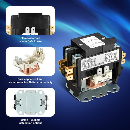 2 Pole AC Contactor, Heavy Duty 40Amp 24V Coil Air Conditioner ...