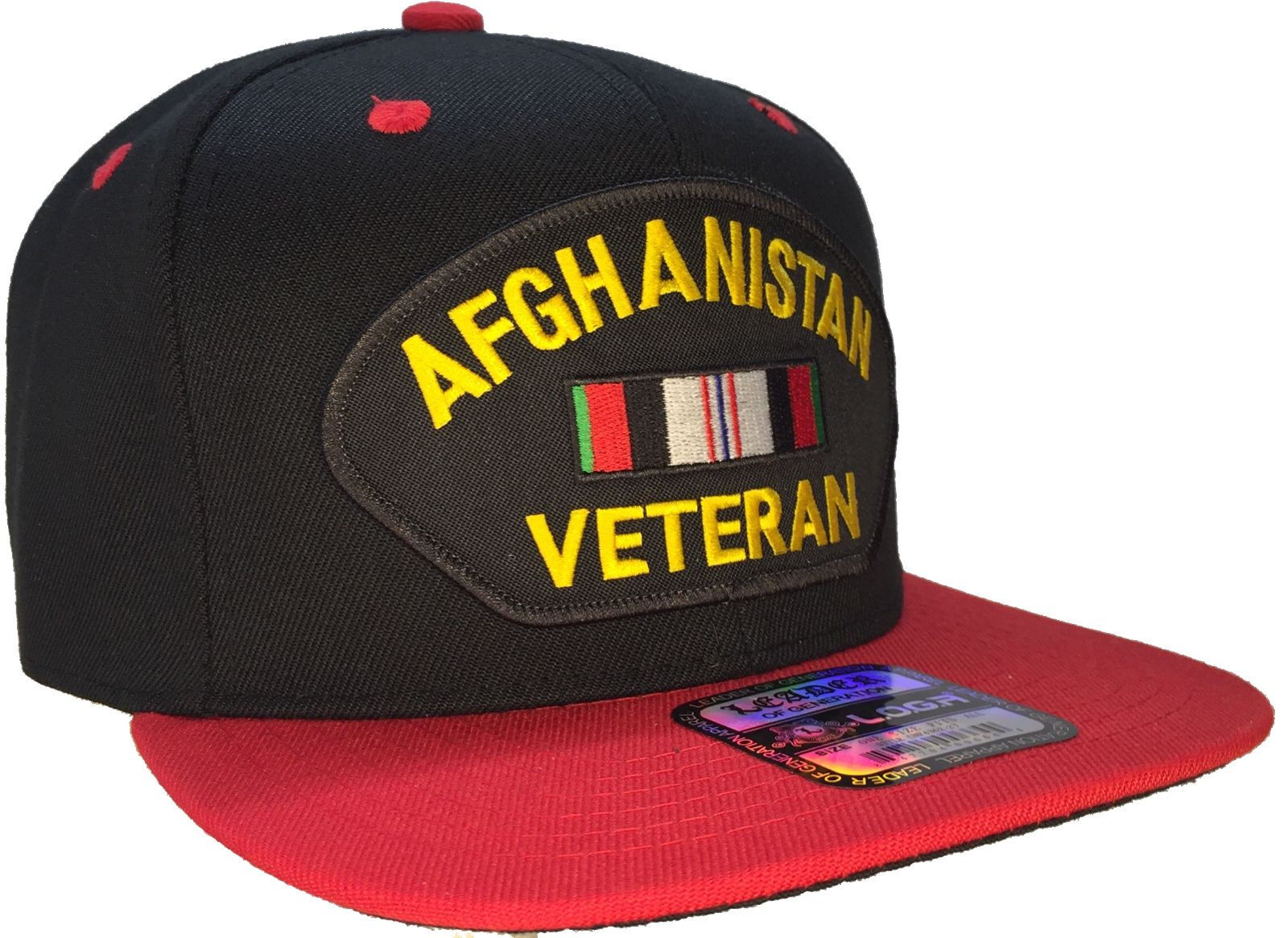 Afghanistan Veteran Hat BLACK & RED Ball Cap Service Ribbon OG SNAPBACK ...