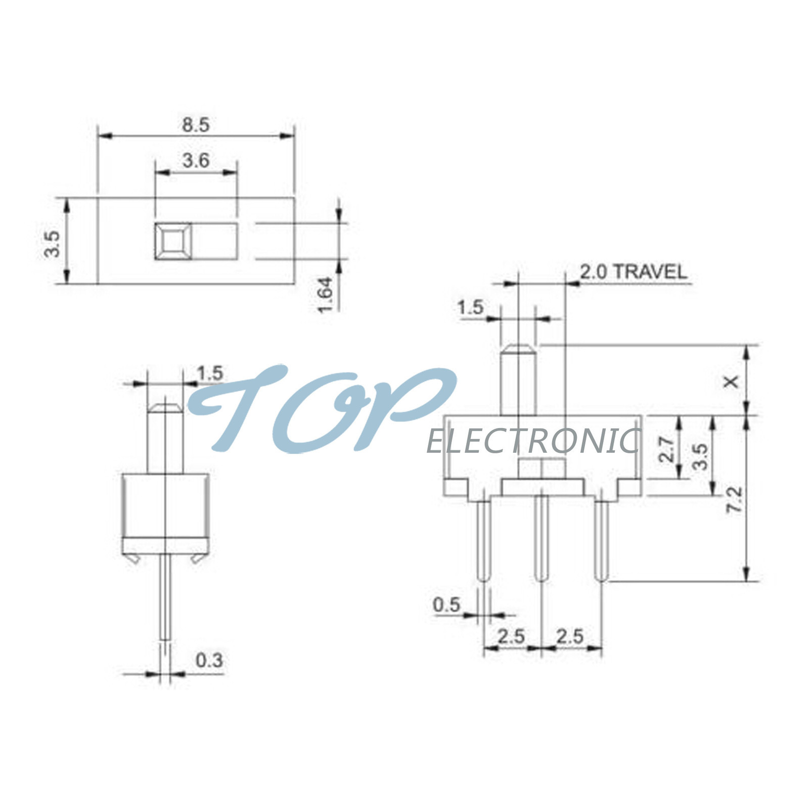 20pcs SS12D00G4 SPDT 1P2T 2 Position 3 Pin PCB Panel Vertical Slide ...