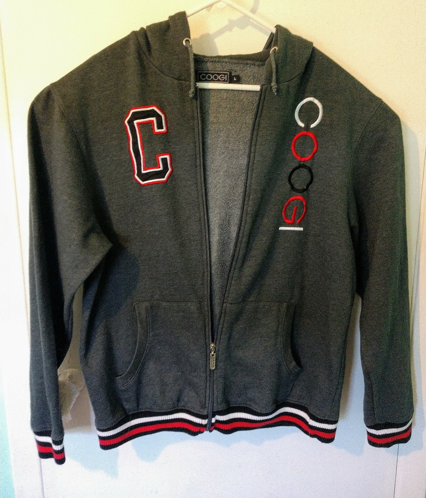 Coogi Zip Up Hoodie Sweatshirt Jacket Grey & Red Embroidered L | eBay