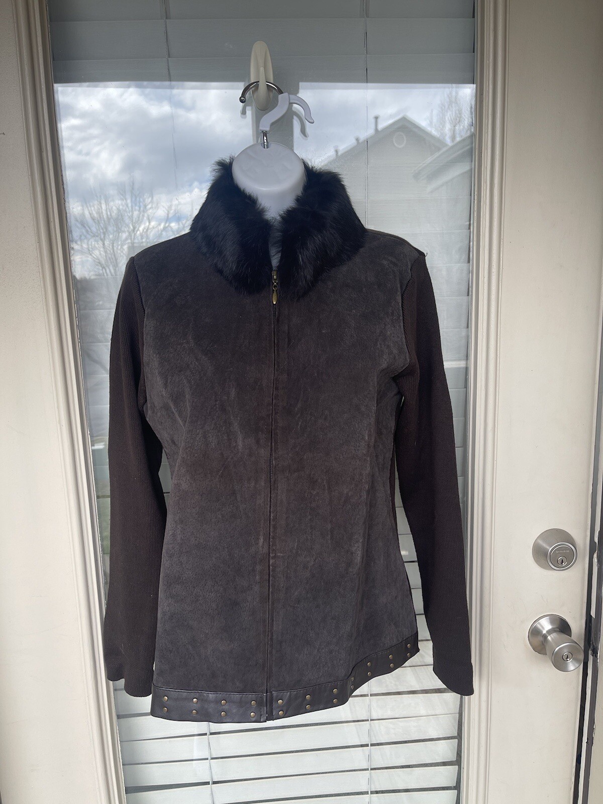 Womens ESCAPADE Suede Leather Sweater Jacket with Rab… - Gem