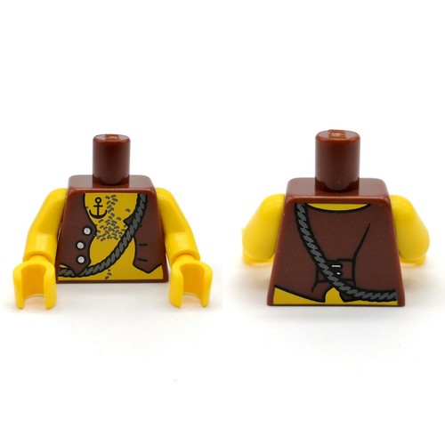 Lego Pirates BROWN VEST w ROPE ANCHOR TATTOO TORSO Minifigure Minifig ...
