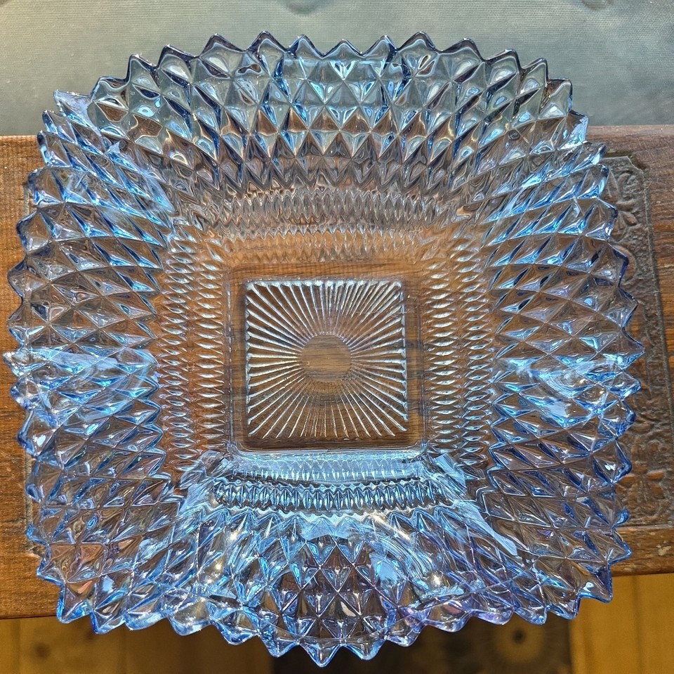 Indiana Glass Vintage Blue Diamond Point Square Bowl | eBay
