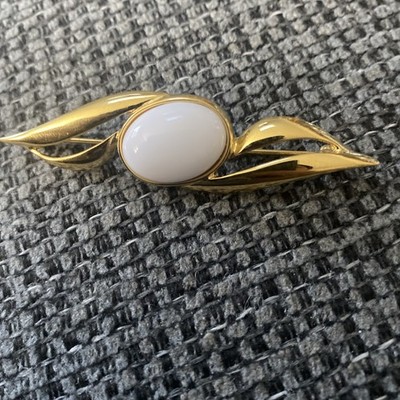 Vintage Monet Bar Brooch Pin Gold Tone White Cabochon 2 3/4" | eBay