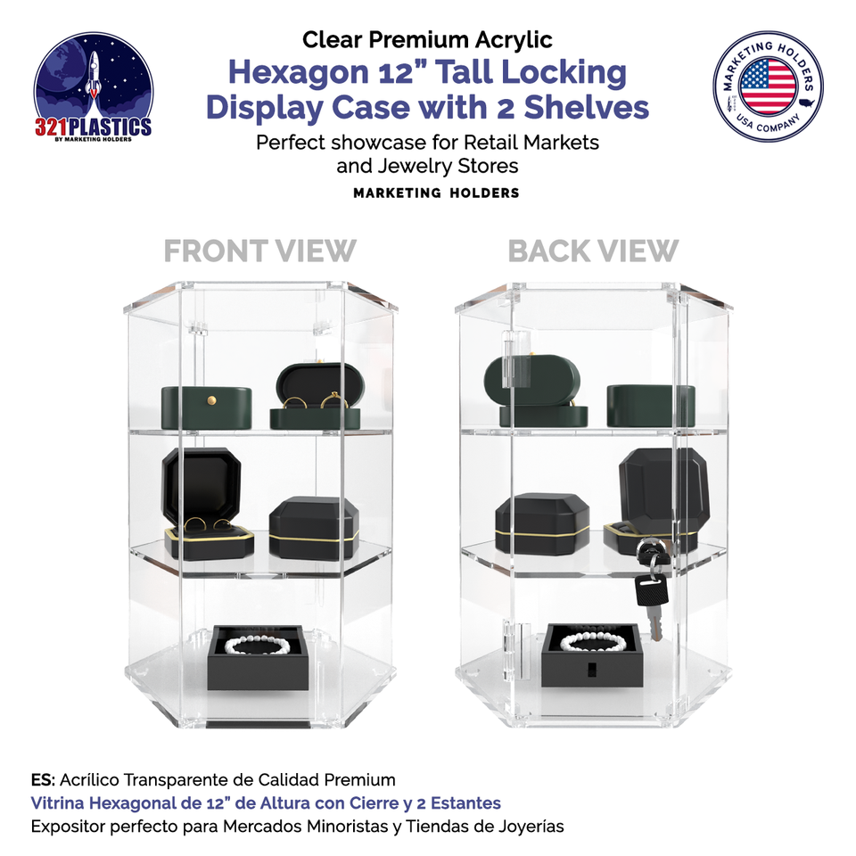 Hexagonal Locking Retail Display Cabinet 12"H Clear Acrylic | eBay