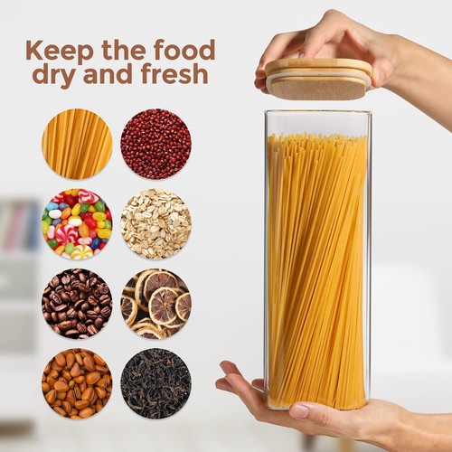 Glass Spaghetti Pasta Storage Containers With Lids 73oz Set Of 3 Tall ...