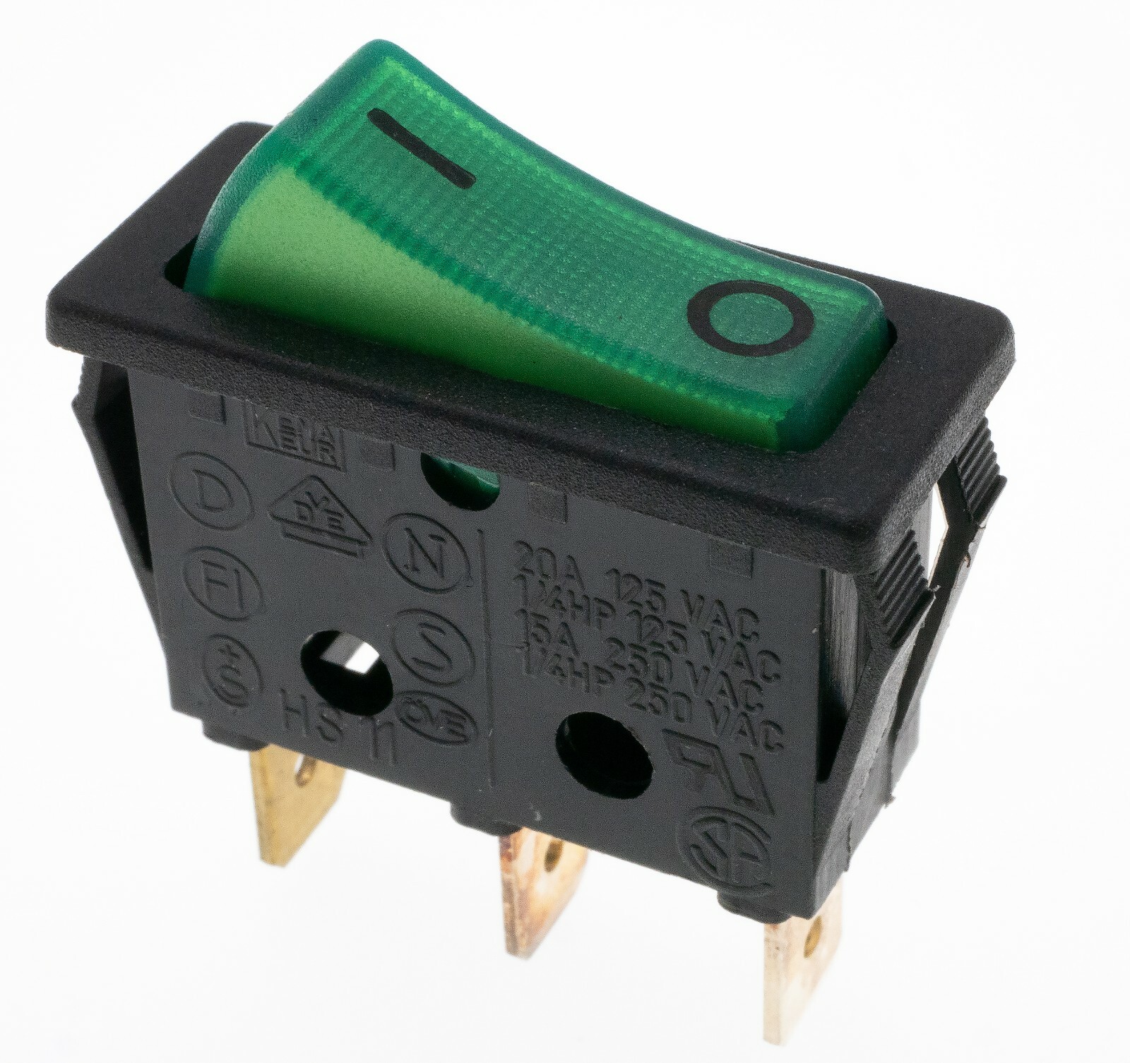 Lot of 2, Snap-in green illuminated Rocker Switch 20A/125VAC 15A/250VAC ...