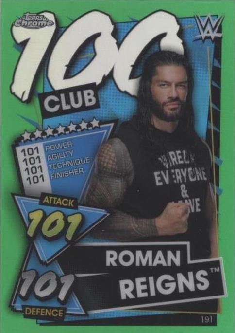 2021 Topps Chrome WWE Slam Attax - Roman Reigns #191 Green Refractor ...