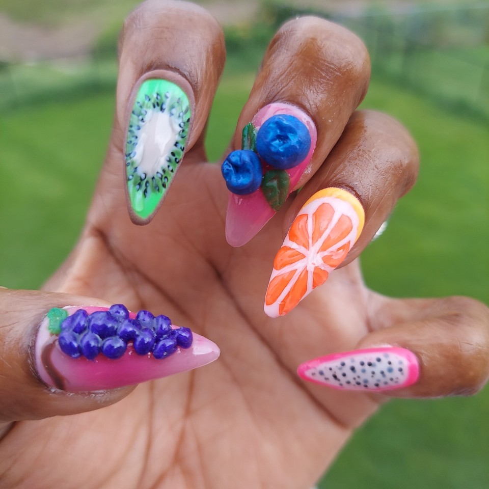 Fruit Nails Summer Nails 3D Fruit Nails Farmers Market Gift Grape Fruit ...