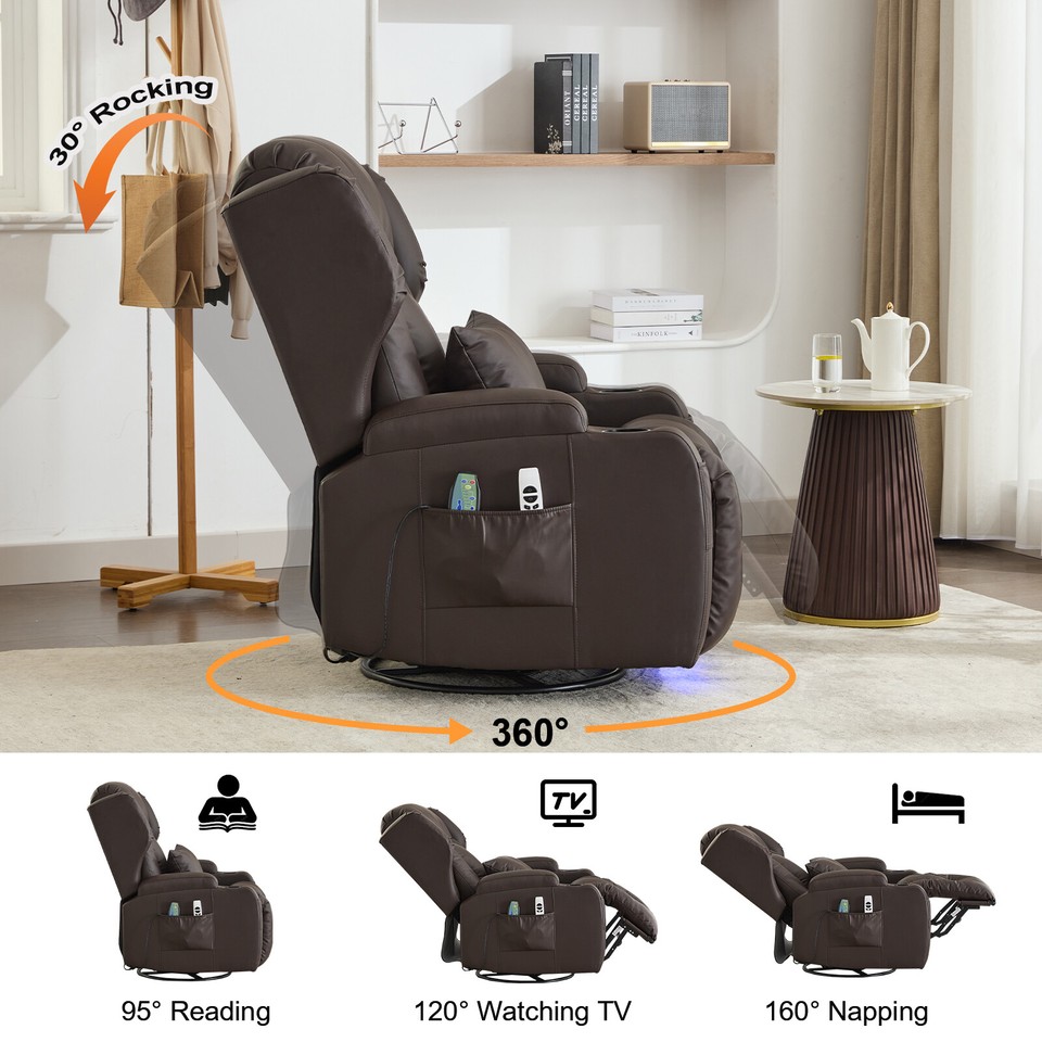 Swivel Glider Rocker Recliner Power Rocking Chair with Massage and ...