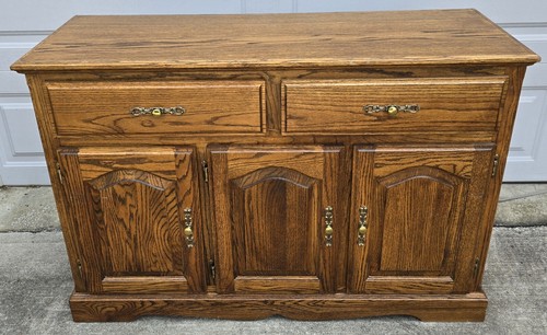 Solid Oak Sideboard Buffet Console Cabinet w/ Storage & Drawers ANY Room Vintage | eBay