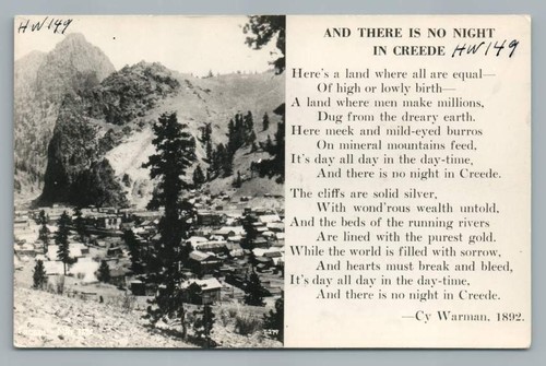 "No Night in CREEDE Colorado" RPPC Cy Warman Poem Photo Postcard 1949 ...