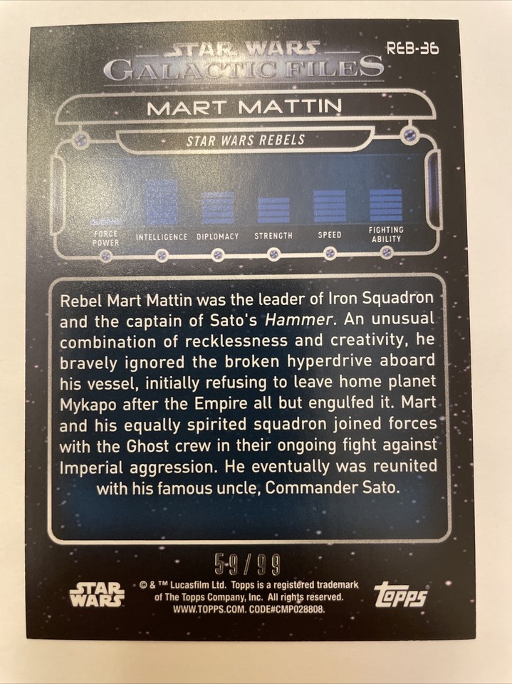2018 Star Wars Galactic Files Purple 59/99 REB-36 Mart Mattin | eBay