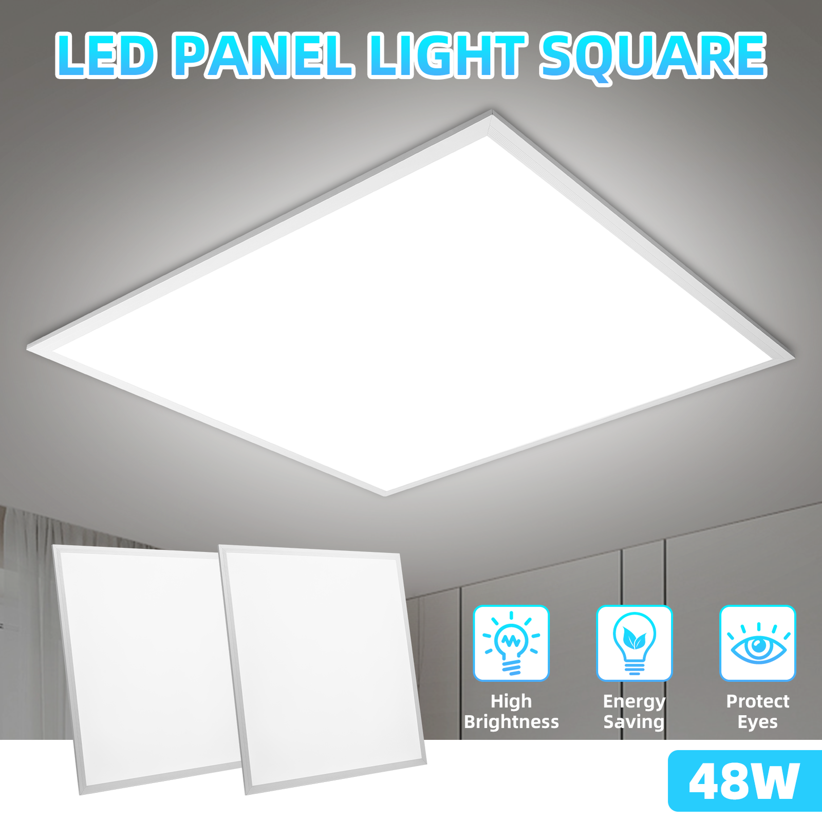 48W 600X600 LED Panel Light Suspended Ceiling Square Tile Grid 65K ...