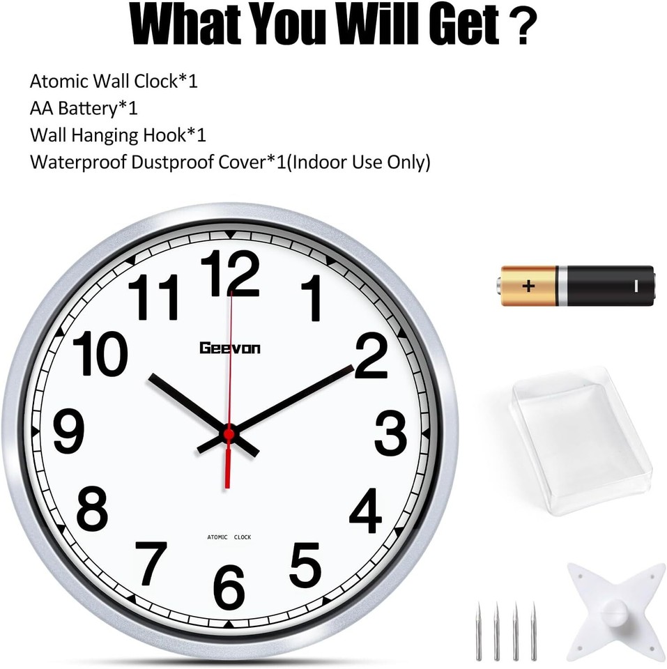 12 Inch Atomic Wall Clock - Self-Setting Analog Clock with Automatic ...