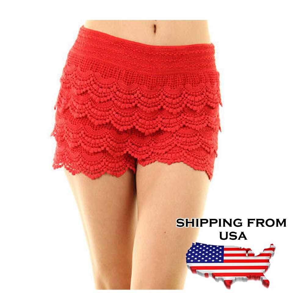 Lace Shorts New Fashion Womens Lady Crochet Tiered Lace Shorts Skorts ...