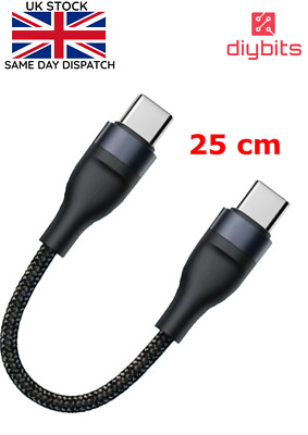 Short Charger Cable USB-C to USB-C PD 66W Braided for Samsung Android ...