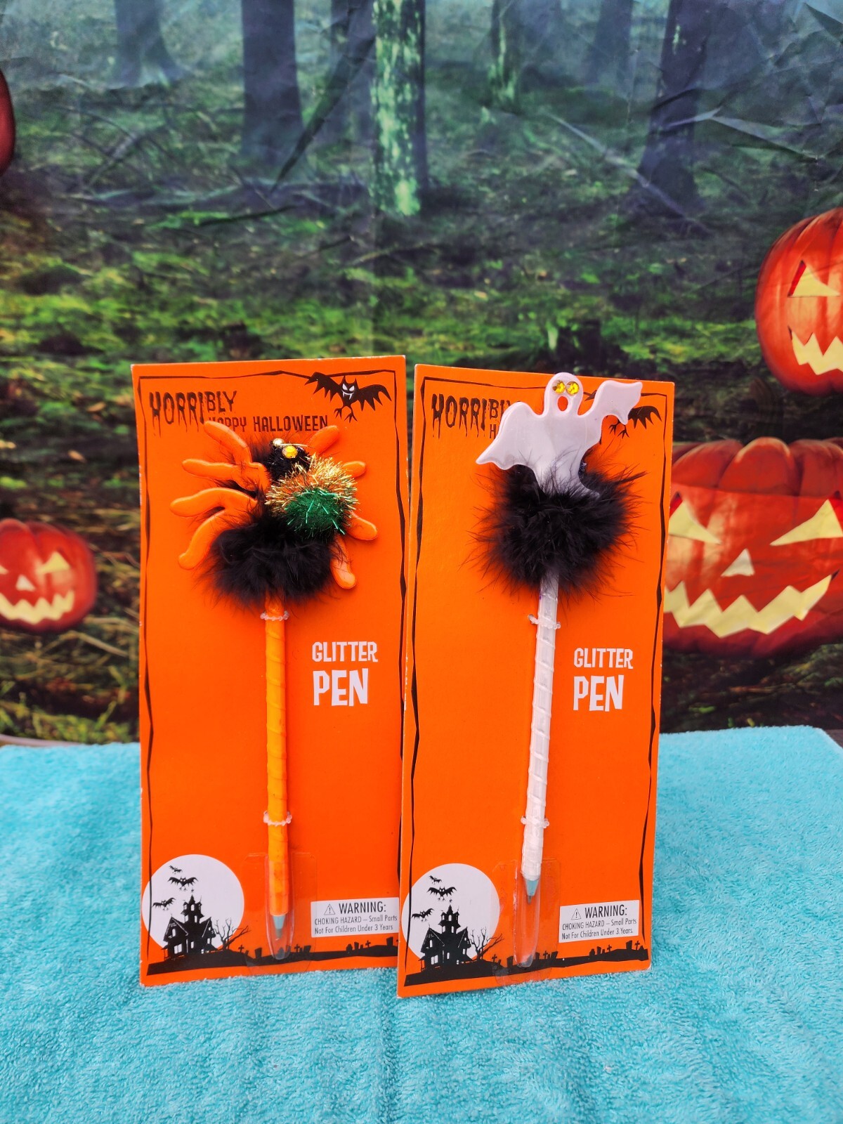 VINTAGE NEW HORRIBLY HAPPY HALLOWEEN GLITTER PENS SPIDER & GHOST ...