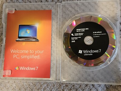 Microsoft Windows 7 Ultimate 32 Bit DVD disc (FULL INSTALL) Rare Retail ...