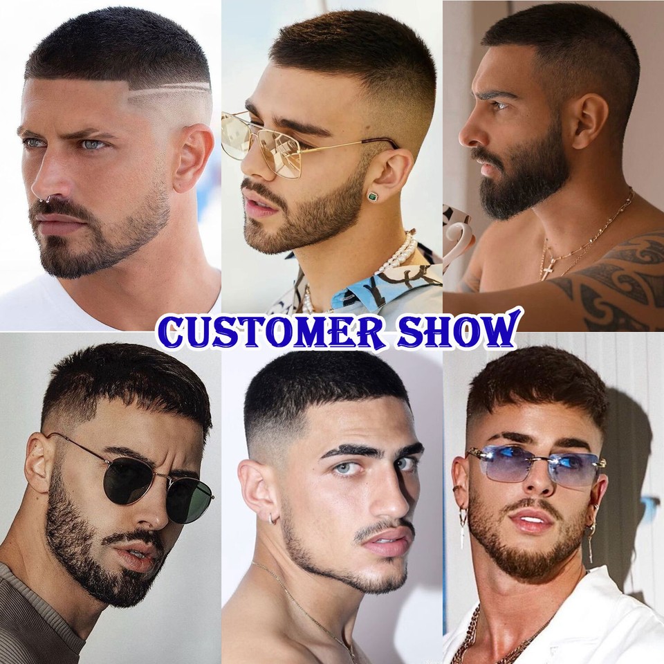 Fashion 100% Human Hair Toupee Invisible Hairpiece Black Buzz Cut Wig ...