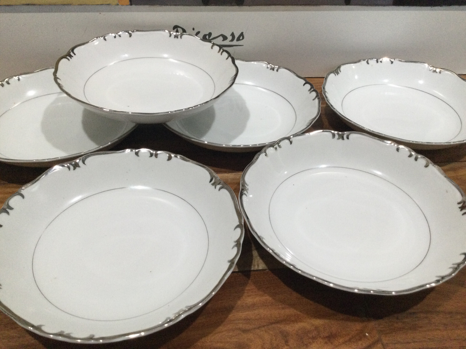 6PC Gold China Baronet 7.5'' SALAD SOUP BOWL Platinum trim | eBay