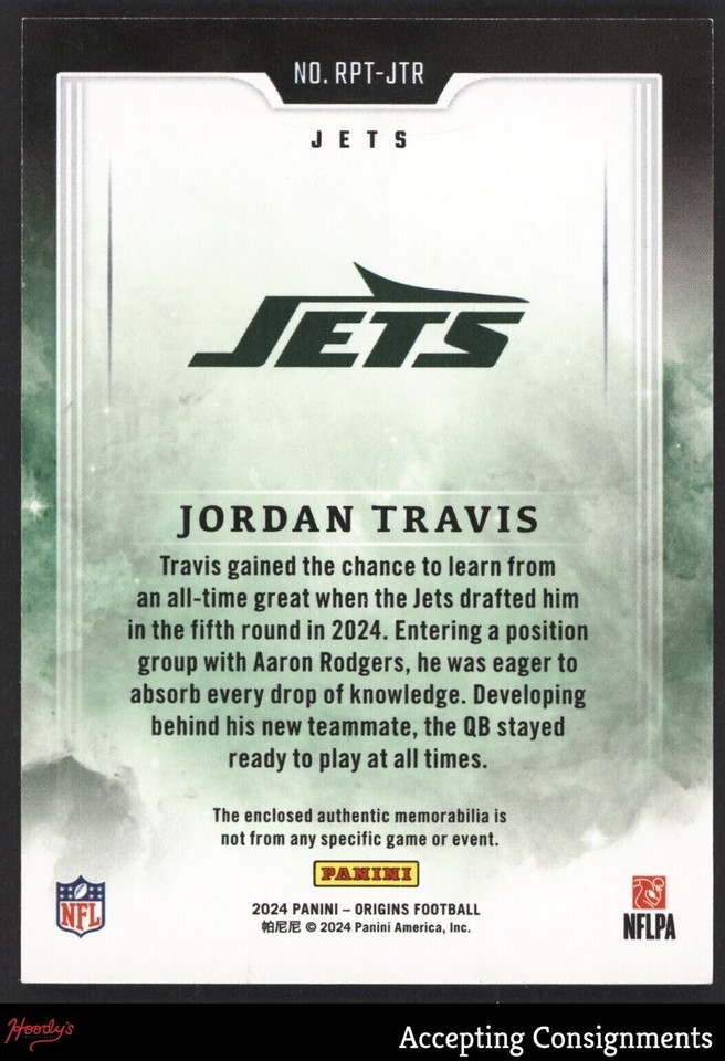 2024 Origins Rookie Patches Turquoise Jordan Travis 10/25 RC LAUNDRY ...