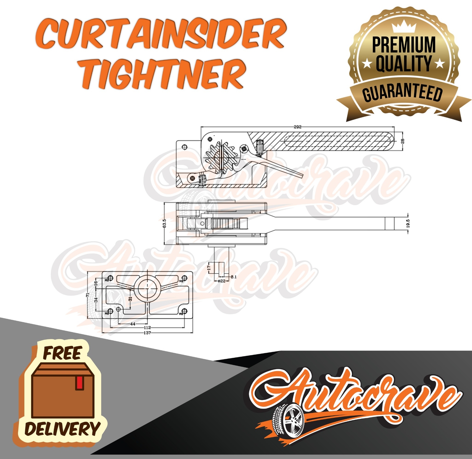 2x Curtain Tensioner Tightener Quick Release Auto lock Truck Trailer ...