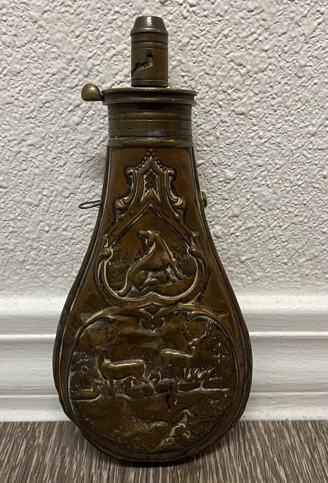 Mid-19th Century Copper-Alloy/Brass Powder Flask, Hunting Flask, | eBay