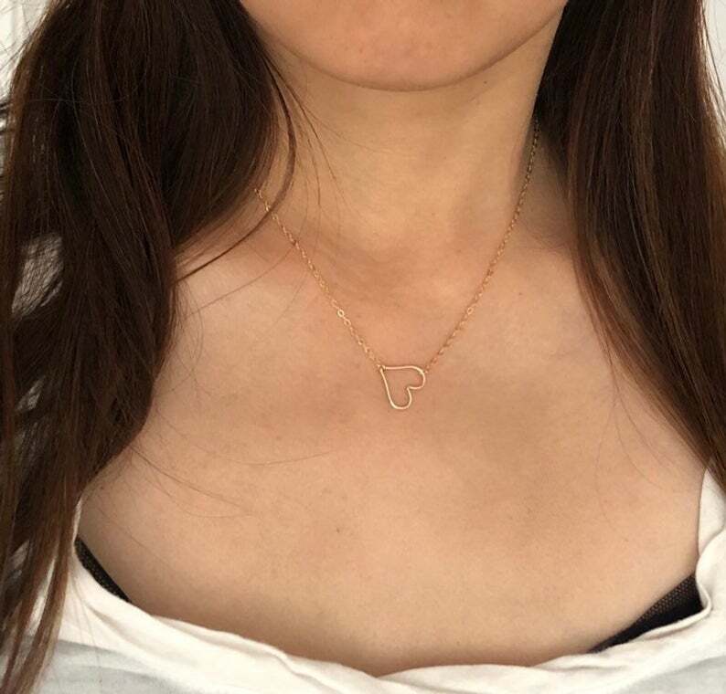 Heart Outline Charm Necklace in gold fill or rose gold fill | eBay