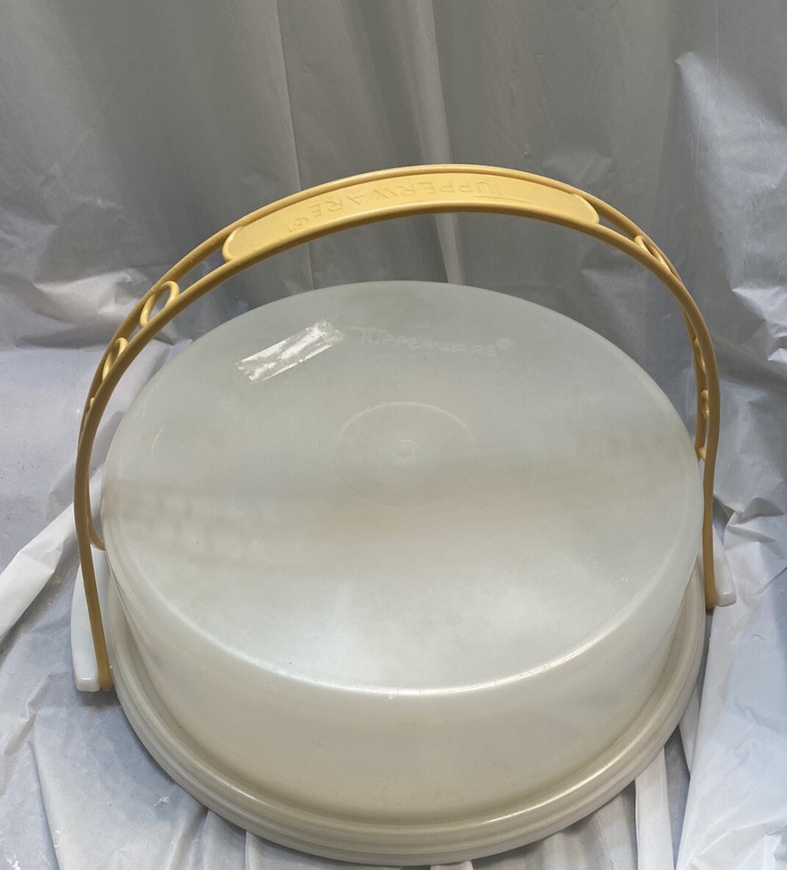 Vintage Tupperware Pie Cake Keeper Taker Carrier 719-2 Harvest Gold w ...