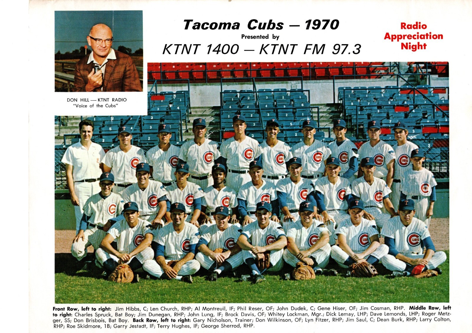 ORIGINAL 1970 TACOMA CUBS 8.5X11 TEAM PHOTO BASEBALL WASHINGTON | eBay