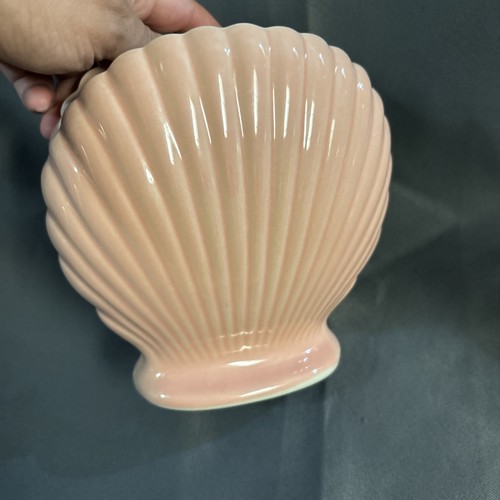 Vtg Pink/Coral Shell Shaped Vase Planter Ceramic Made In Japan 6” Tall ...