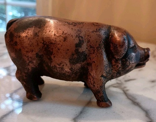 Antique Cast Iron or Copper Pig Piggy Coin Bank Original Screw, Metal ...