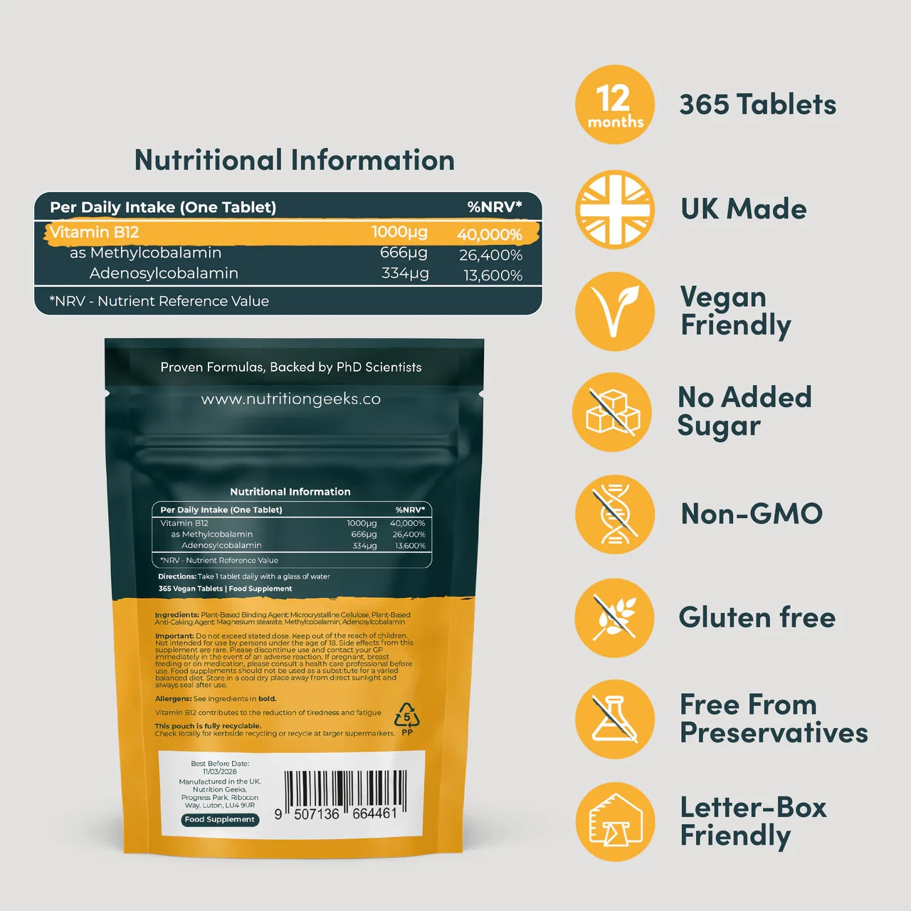 Nutrition Geeks Vitamin B12 - 365 Tablets for sale online | eBay UK