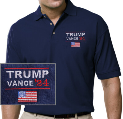 TRUMP VANCE 2024 WITH USA FLAG BLUE POLO EMBROIDERED CLASSIC DESIGN ...
