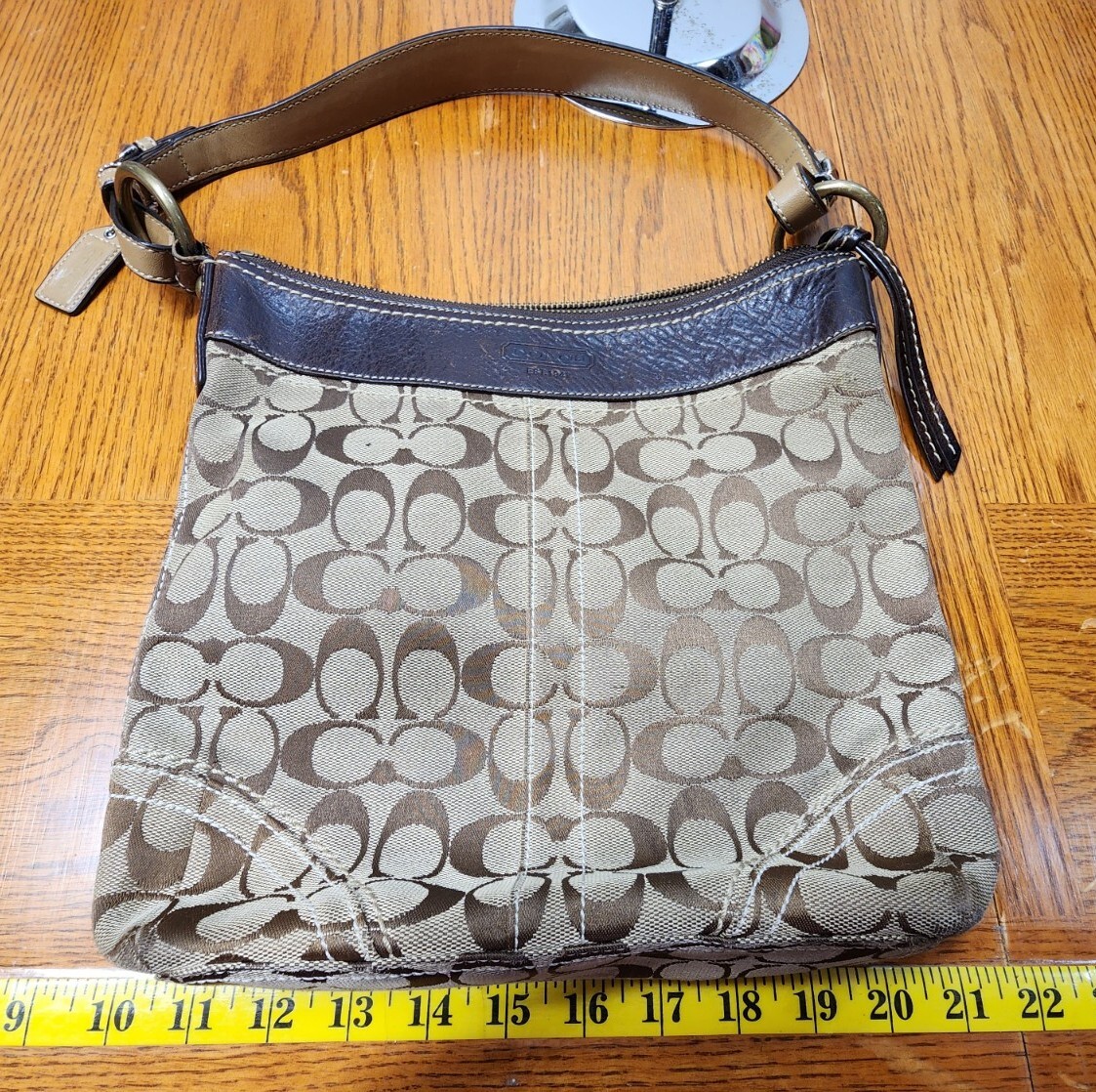 COACH Signature Beige/Brown Jacquard & Leather Crossb… - Gem