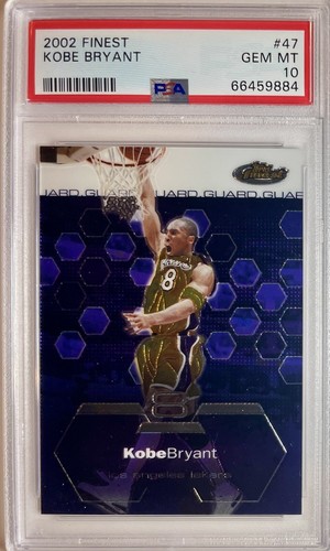 2002 Kobe Bryant Topps Finest #47 NBA Basketball Card Lakers PSA 10 Gem ...