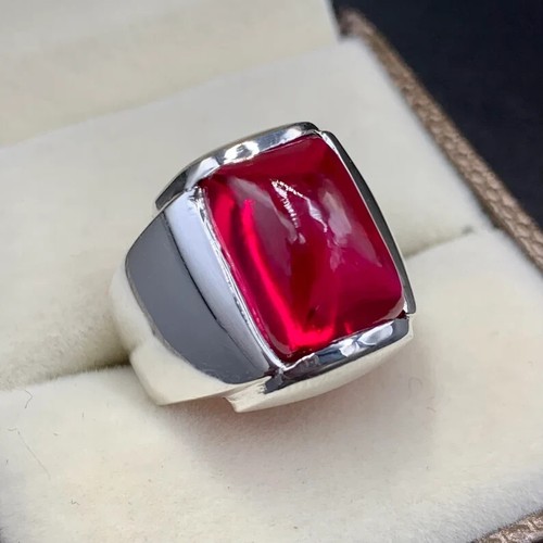 Cabochon Deep Red Ruby Mens Ring Sterling Silver 925 Yaqut Ring ...