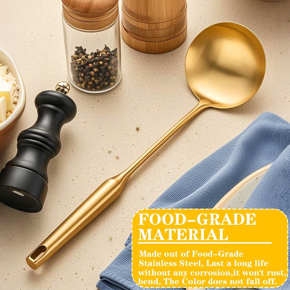 Soup Ladle Stainless Steel Ladle spoon Gold Ladles for Serving 14 Inch ...