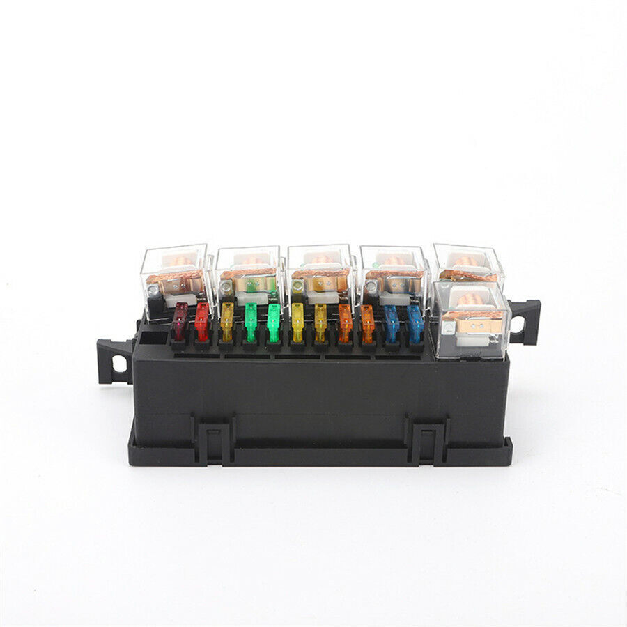 12V 80A Universal 11-way FUSE RELAY BOX Block Holder & 6Pcs Relays For ...